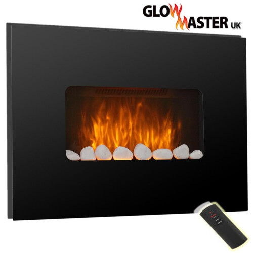 Electric Fire Fireplace Wall Mounted Black Glass Slimline Remote ...