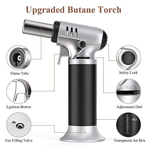 Blow Torch, Kitchen Torch Lighter with Safety Lock, Refillable Butane Gas Adjustable Flame ...