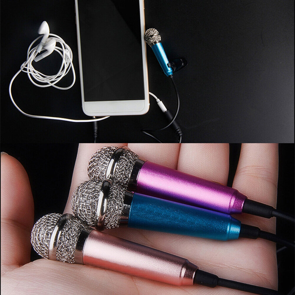 (Blue) 3.5mm Mini Condenser Microphone Phone Karaoke Mic with Stand for ...