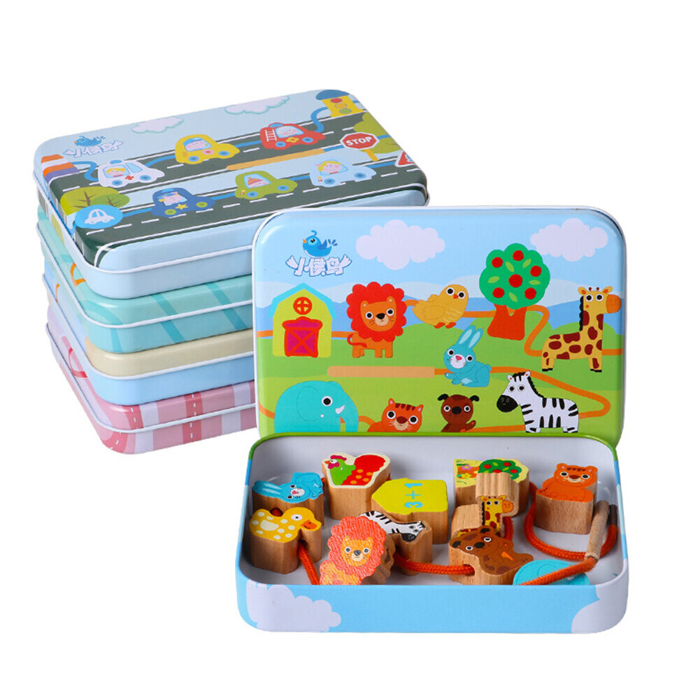 (Fruit) Wooden Cartoon Fruit Animal Lacing Threading Beads Educational ...