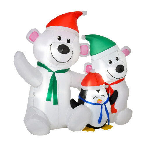 HOMCOM 4ft Christmas Inflatable Decoration with Bears and Penguin on OnBuy