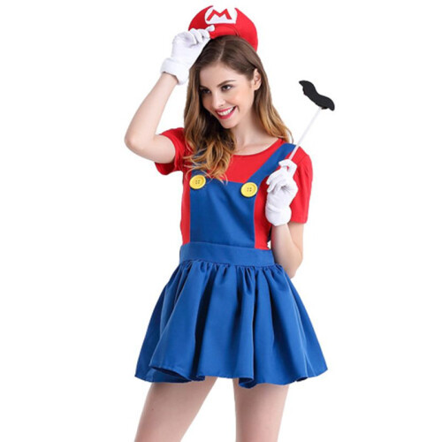 (Women Red, M) Super Mario Bros Luigi Plumber Workman Halloween Cartoon ...