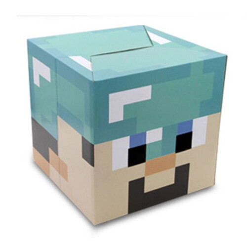 (Blue Steve Diamond Armor) Minecraft Cardboard Head Cover Box Steve ...