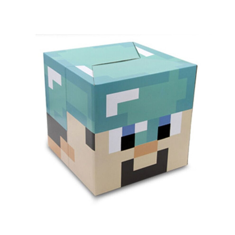 (Blue Steve Diamond Armor) Minecraft Cardboard Head Cover Box Steve ...
