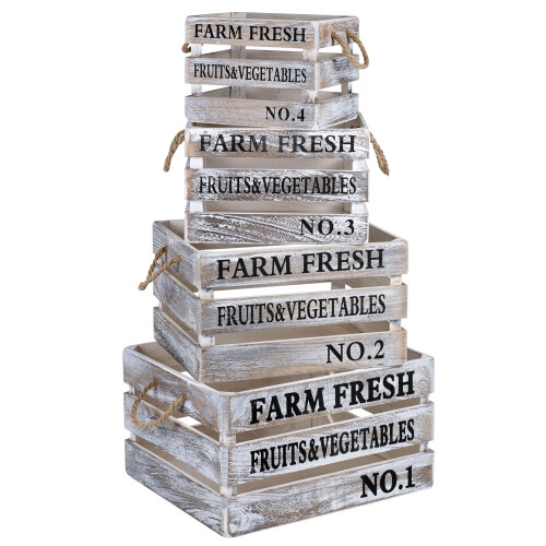 4pc Shabby Chic Wooden Storage Boxes Crates Nested MDF Rustic Box Set ...