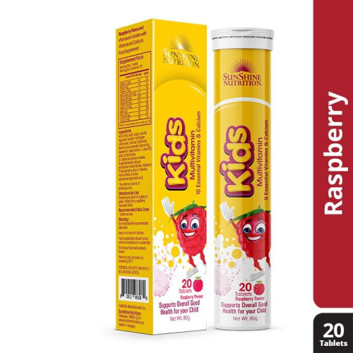 Sunshine Nutrition Kids Multivitamin Raspberry Flavor Effervescent ...