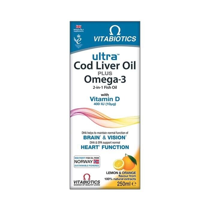 Vitabiotics Ultra Omega 3 & Cod Liver Oil Liquid Daily Source of ...