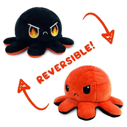 (Black Orange) Double-Sided Flip Reversible Octopus Plush Toy Marine ...