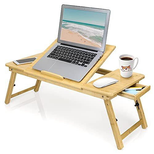 Zipom 100% Portable Bamboo Laptop Stand Foldable Desk Notebook Table ...