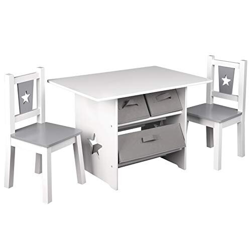 WOLTU Wooden Kids' Children's Table with 2 Chairs Stools and 3 Storage ...