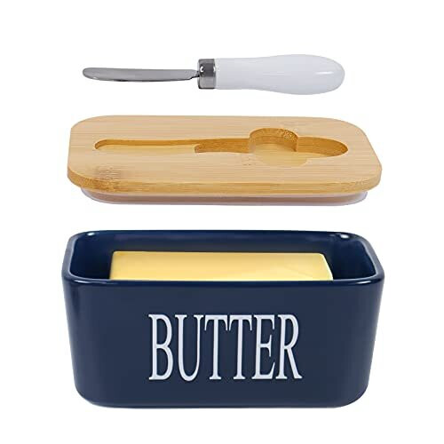 Porcelain Butter Dishes with Lids, Airtight Silicone Butter Box Butter ...