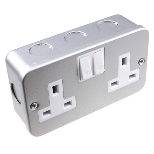 kenable Double Gang Metal Clad Steel UK Mains Power Socket with Cable ...