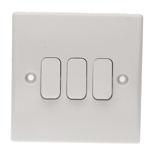 kenable 3 Gang 2 Way 10A Triple Light Switch Rounded Faceplate White on ...
