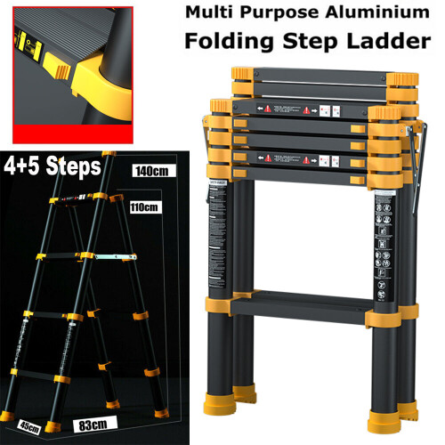 4+5 Steps Telescopic Step Ladders Aluminium A Frame Folding Ladder on OnBuy