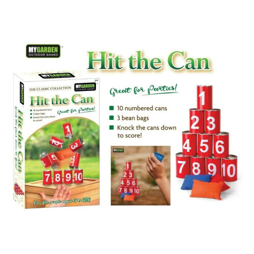 Classic Hit Tin Can Garden Indoor Outdoor Knockdown Game 10 Tin & Bag ...