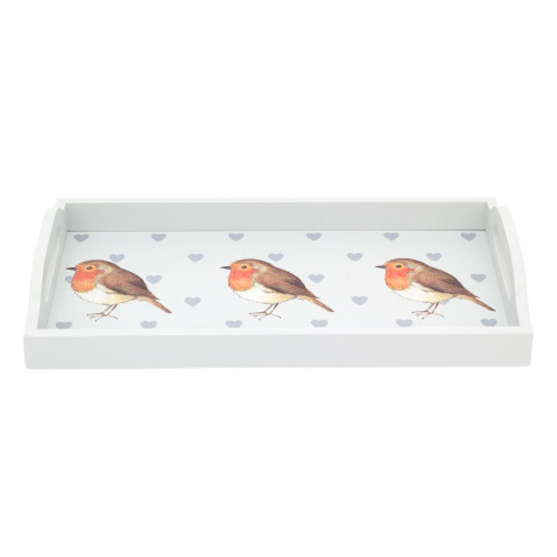 Pretty Robin Redbreast Wooden Serving Tray Display Tray| Grey Wooden ...