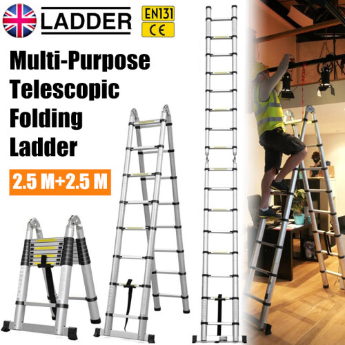 5M Multi Purpose Aluminium Folding Telescopic Extendable Ladder Steps ...