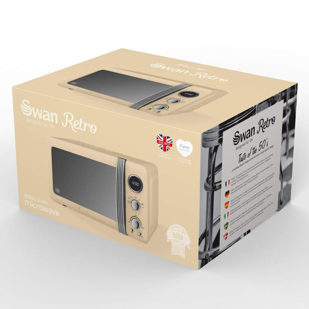 (Cream) Swan Retro Digital LED 20L Microwave 800W Freestanding ...