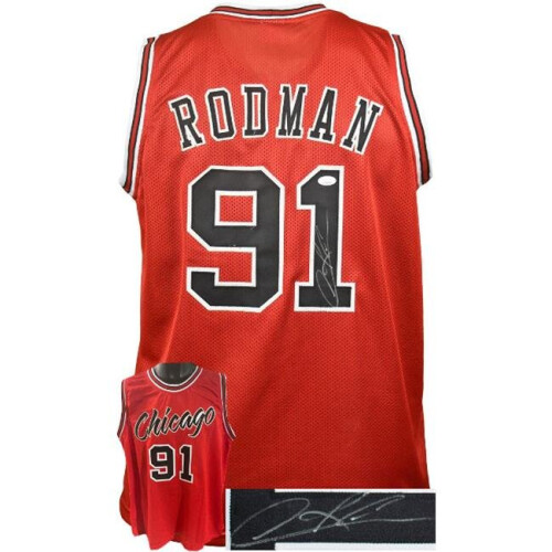 Athlon Sports CTBL-030966 Dennis Rodman Signed Chicago Stitched Basketball Jersey, Red - Extra ...