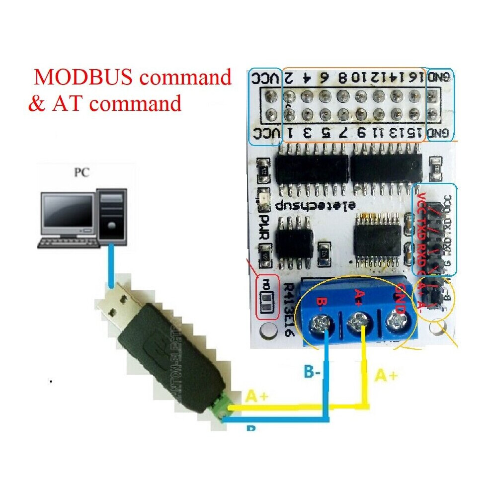 16ch Multifunction RS485 RS232(TTL) PLC Modbus Rtu Module IO Control Switch Board for 5V 12V 24V ...