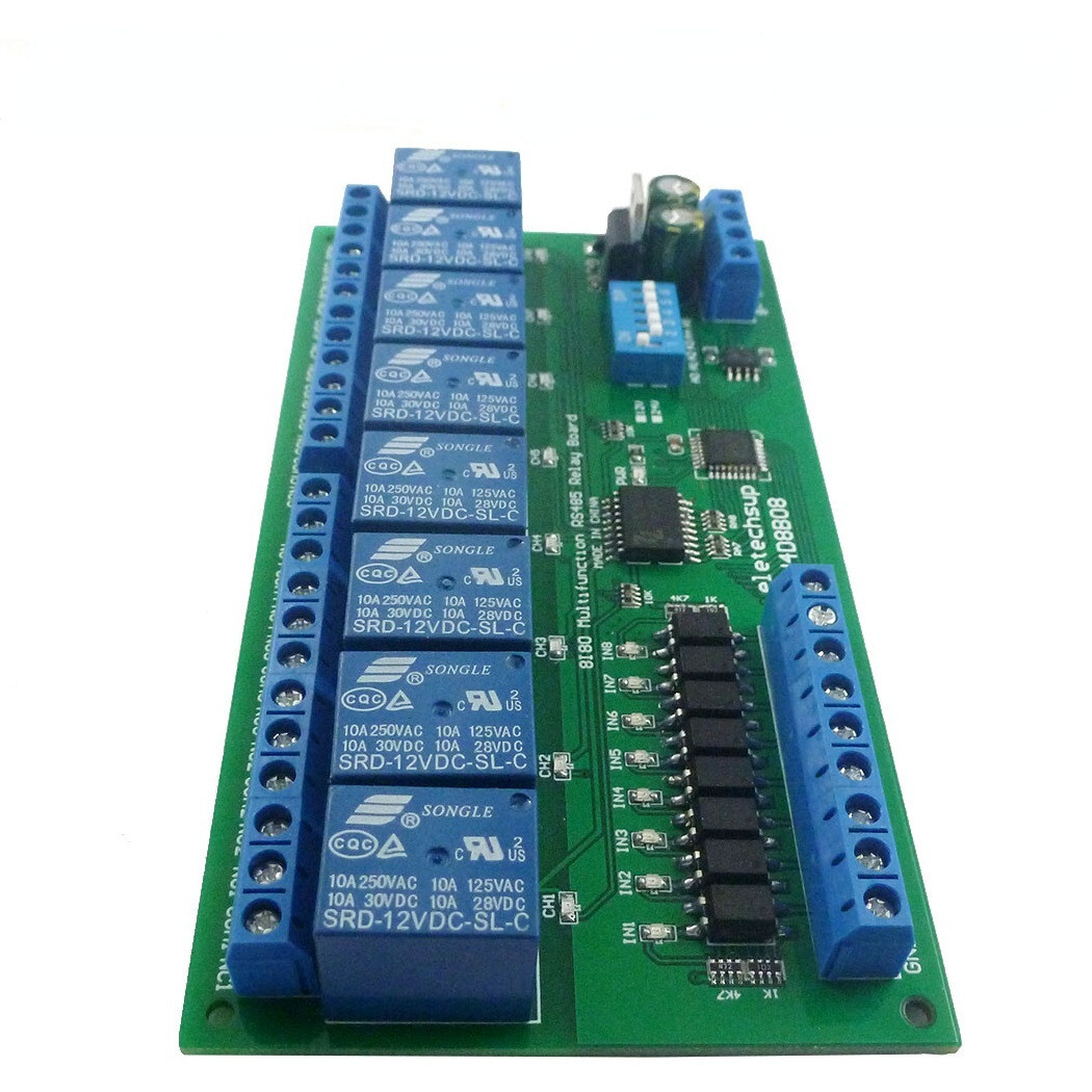 DC 12V 24V 8 Isolated Input & 8 Output DIN35 C45 Rail Box UART RS485 Relay Module Modbus RTU ...