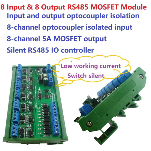 DC 12V 24V 8 Isolated IO DIN35 C45 Rail Box UART RS485 MOSFET Module Modbus RTU Control Switch ...