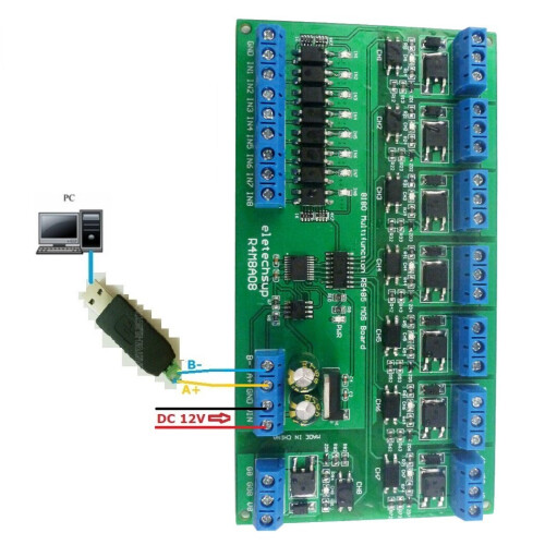 DC 12V 24V 8 Isolated IO DIN35 C45 Rail Box UART RS485 MOSFET Module Modbus RTU Control Switch ...