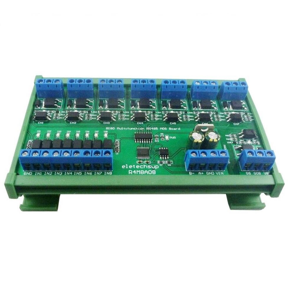 DC 12V 24V 8 Isolated IO DIN35 C45 Rail Box UART RS485 MOSFET Module Modbus RTU Control Switch ...