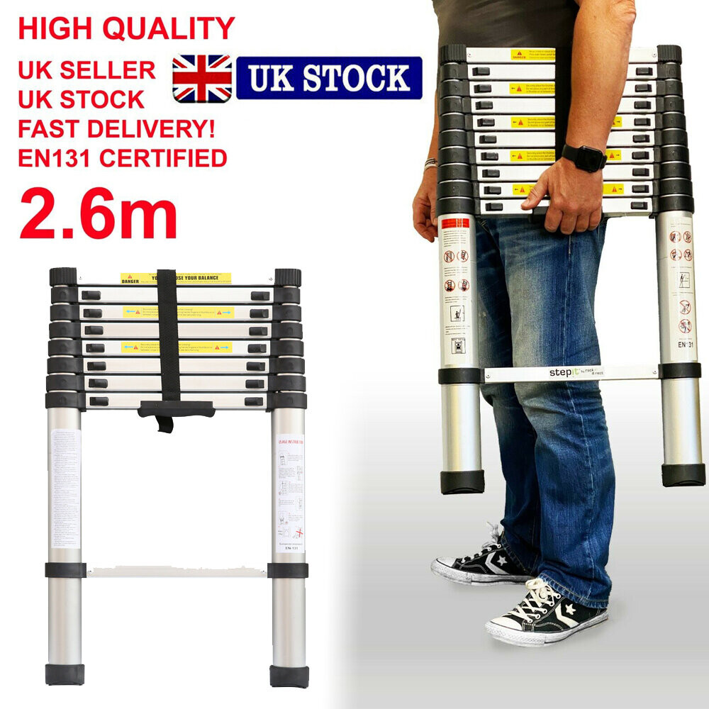 2.6M Telescopic loft ladder extendable collapsible step ladders secure ...