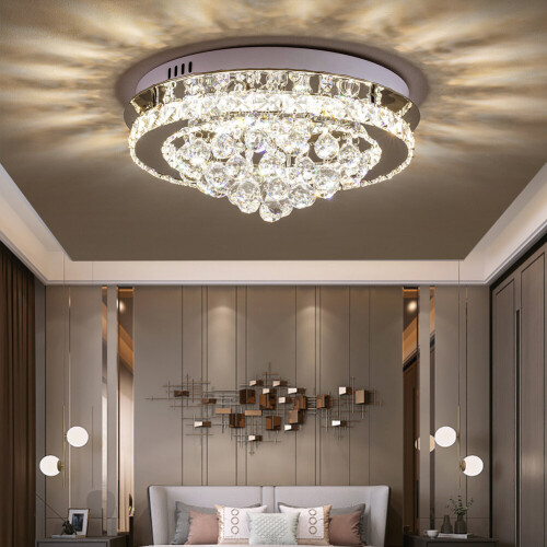 Modern Round LED Ceiling Light Crystal Chandelier Lamp 40CM Dimmable on ...