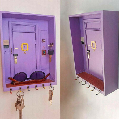 Wooden Purple Door Key Holder Hooks Wall Decor Hanger Entryway Shelf ...