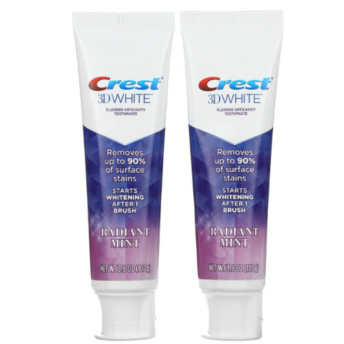 Crest, 3D White, Fluoride Anticavity Toothpaste, Radiant Mint, 2 Pack ...
