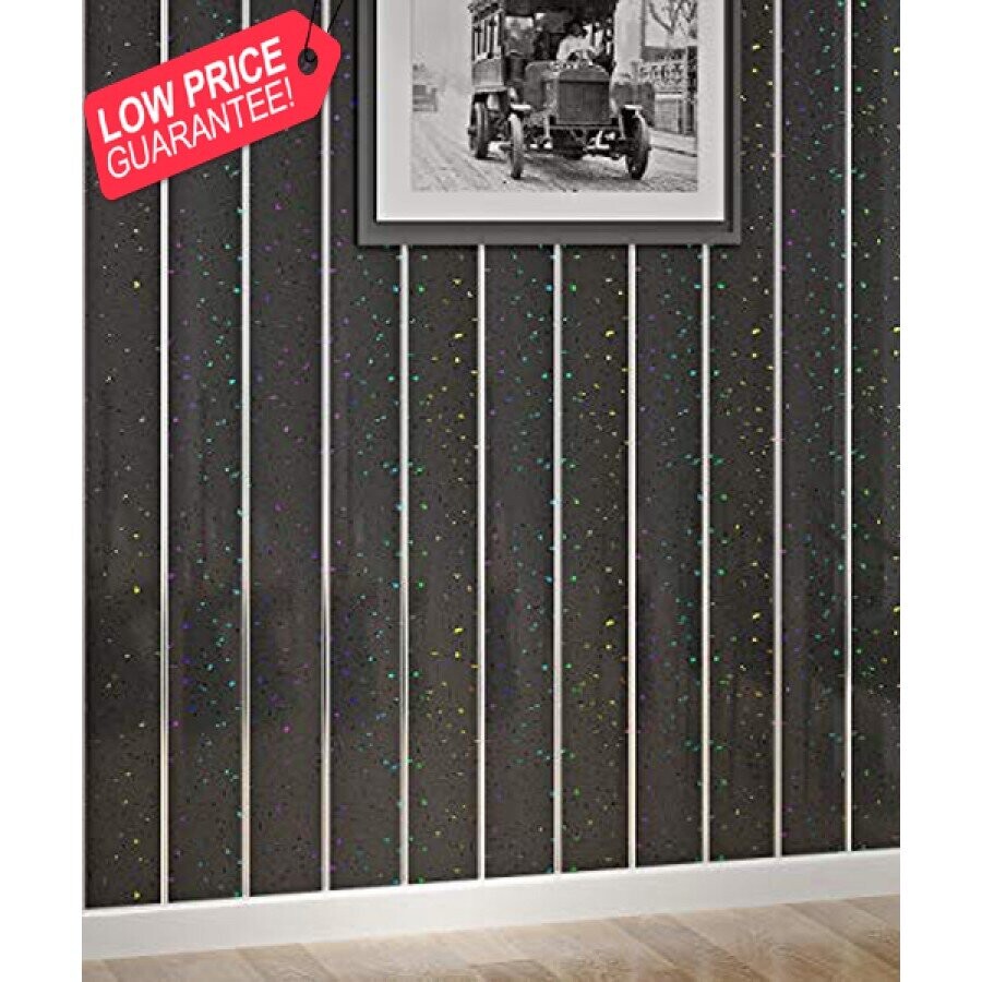 4 x Black Sparkle Silver 2 STrip 200mm x 2.7M x 6mm PVC Wet Wall Panel ...