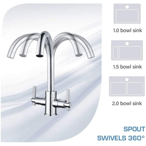 Kitchen Sink Mixer Taps Traditional Dual Lever Monobloc Swivel Spout