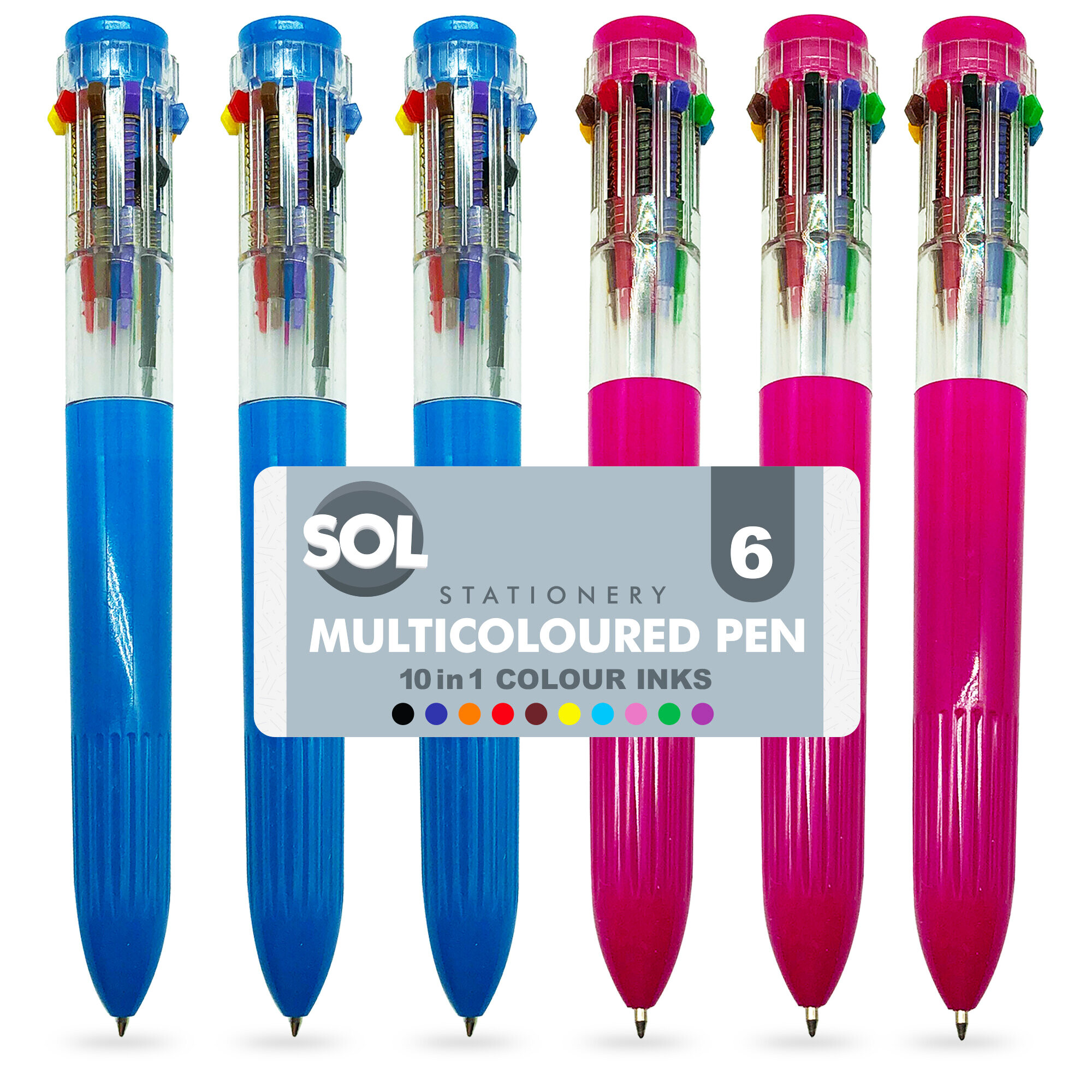 6pk 10 in 1 Multi Coloured Pens for Drawing & Writing on OnBuy