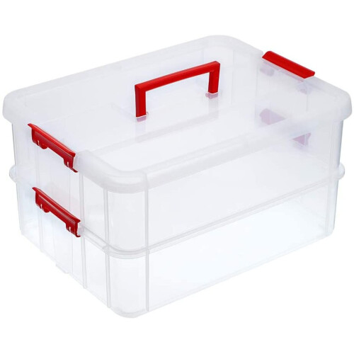 SUMNACON 2-Tier Stackable Craft Storage Box Plastic Adjustable Storage ...