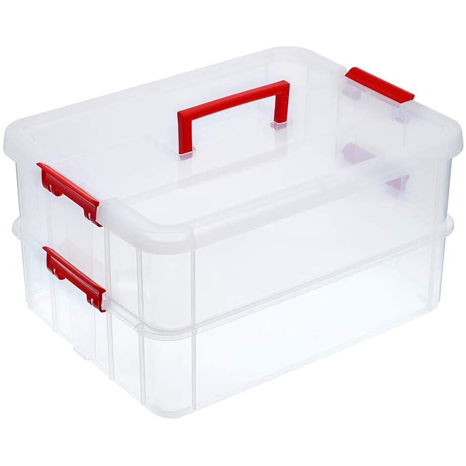 SUMNACON 2-Tier Stackable Craft Storage Box Plastic Adjustable Storage ...