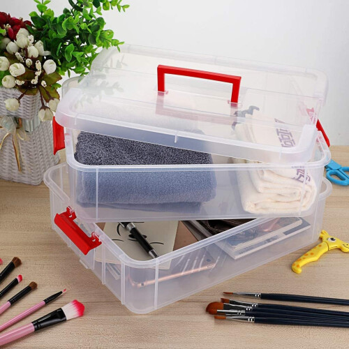 SUMNACON 2-Tier Stackable Craft Storage Box Plastic Adjustable Storage ...