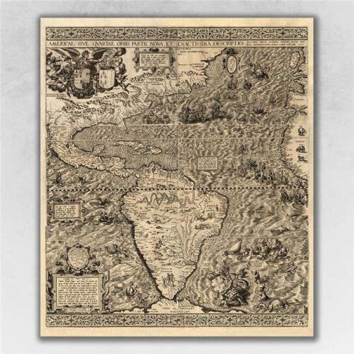 HomeRoots 391929 20 x 24 in. Vintage 1562 Map of Early Americas Multi ...