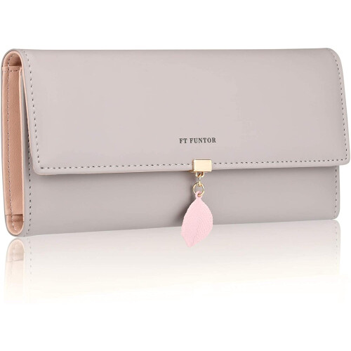 FT FUNTOR PU Leather Wallet for Women RFID Blocking Ladies Leaf Pendant ...