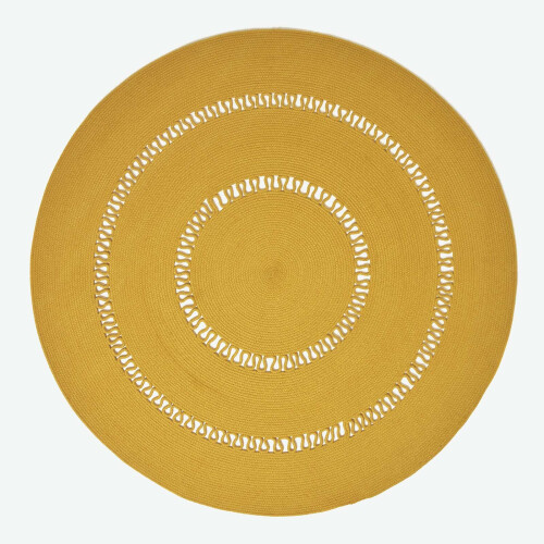 (120 cm Round, Mustard) Crochet Braided Rug Round on OnBuy