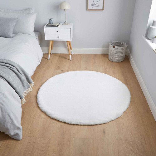 (Ivory) Super Soft Fluffy Round Circle Shaggy Rug Mat 120cm Plain ...