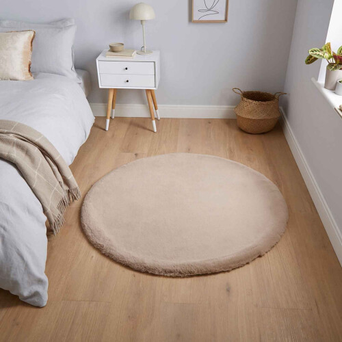 (Mink) Super Soft Fluffy Round Circle Shaggy Rug Mat 120cm Plain Pastel ...