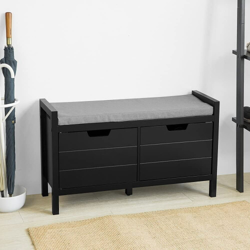 Black Shoe Bench Shoe Rack Shoe Cabinet Hallway Storage Bench with Seat ...