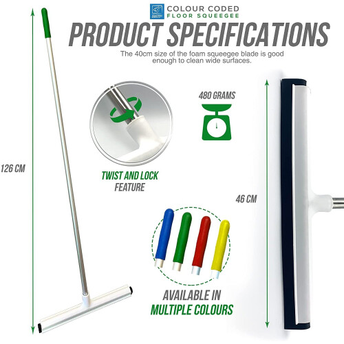 Professional Food Hygiene 18" Colour Coded Floor Squeegee Blade Red on ...