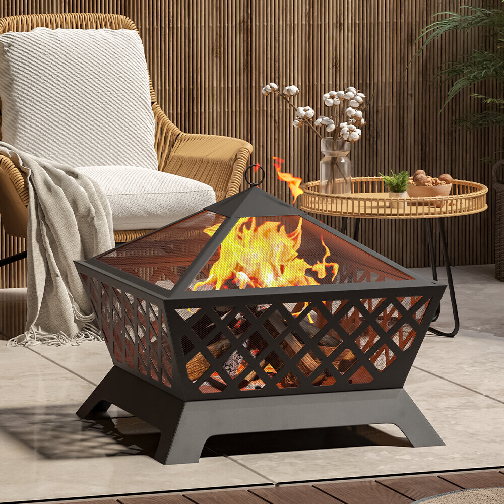 Hollow Border Fire Pit Garden Patio Heater Brazier with Poker on OnBuy