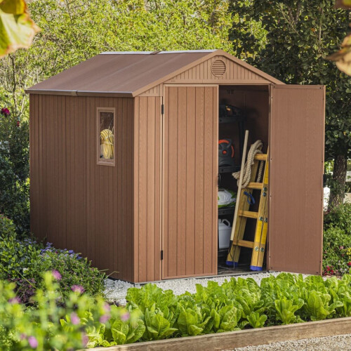 Keter Garden Shed Darwin 68 Brown Patio Terrance Organsier Storage Shed ...