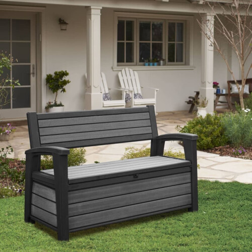 Keter 2-Seater Garden Bench with Storage Box 227 L Grey Outdoor Bench ...