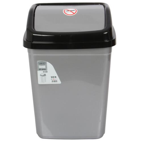 10 Liter Swing Bin Lidded Dustbin. Plastic Rubbish Waste Bin. (Silver ...