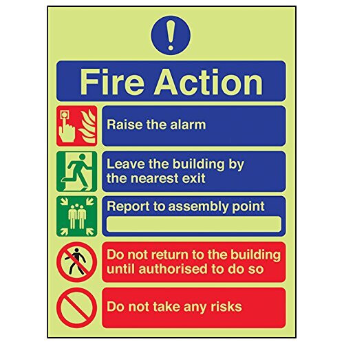 VSafety Glow In The Dark General Fire Action 5 Message Risks Sign ...